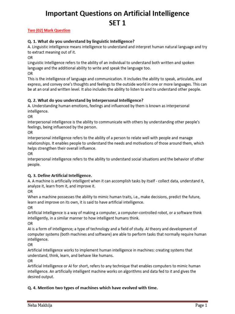 IQ_SET1 | PDF | Artificial Intelligence | Intelligence (AI) & Semantics