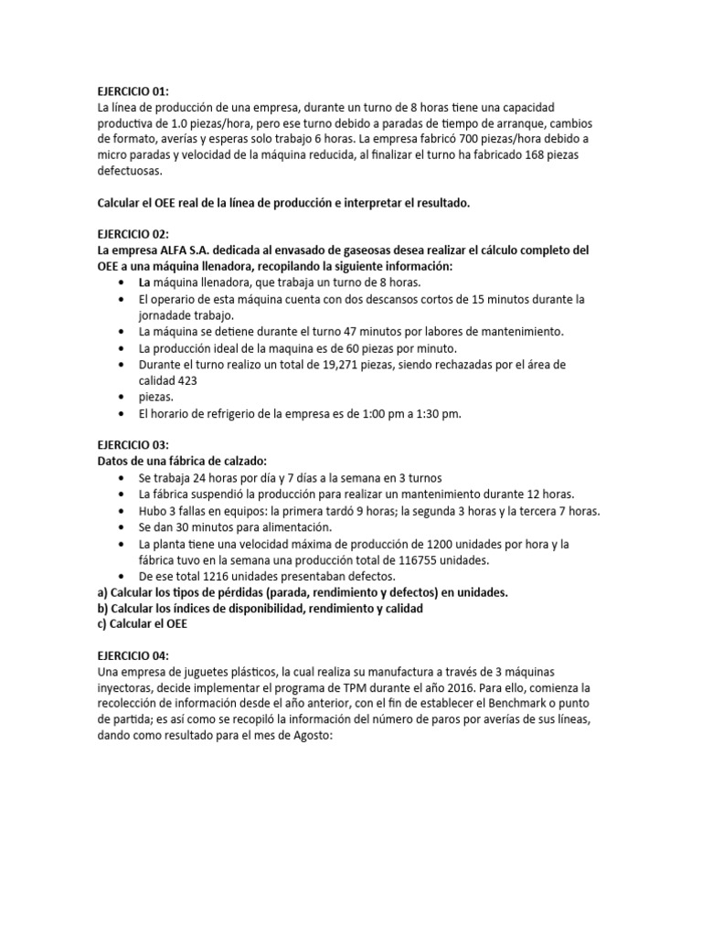 Ejercicios Oee | PDF