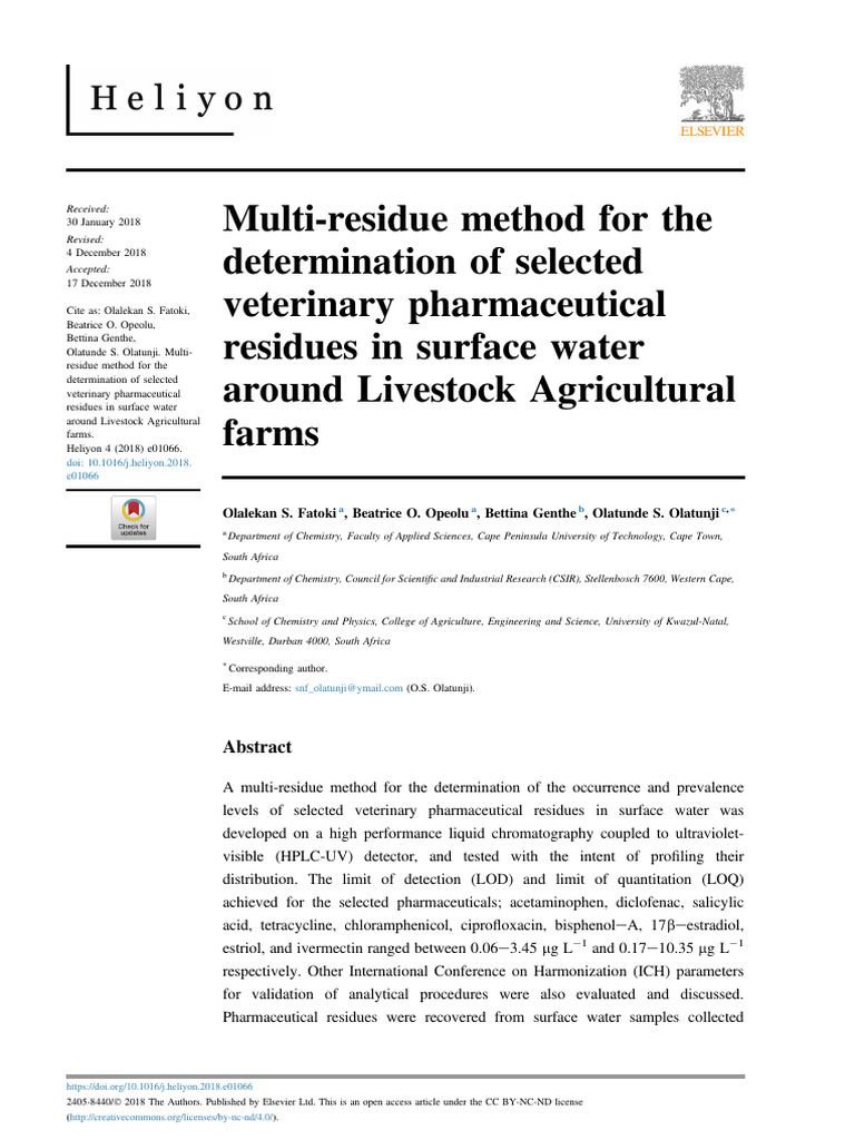 Multi-residue-method-for-the-determination-of-selected-veterinary-p_2018_Hel | PDF | Detection ...
