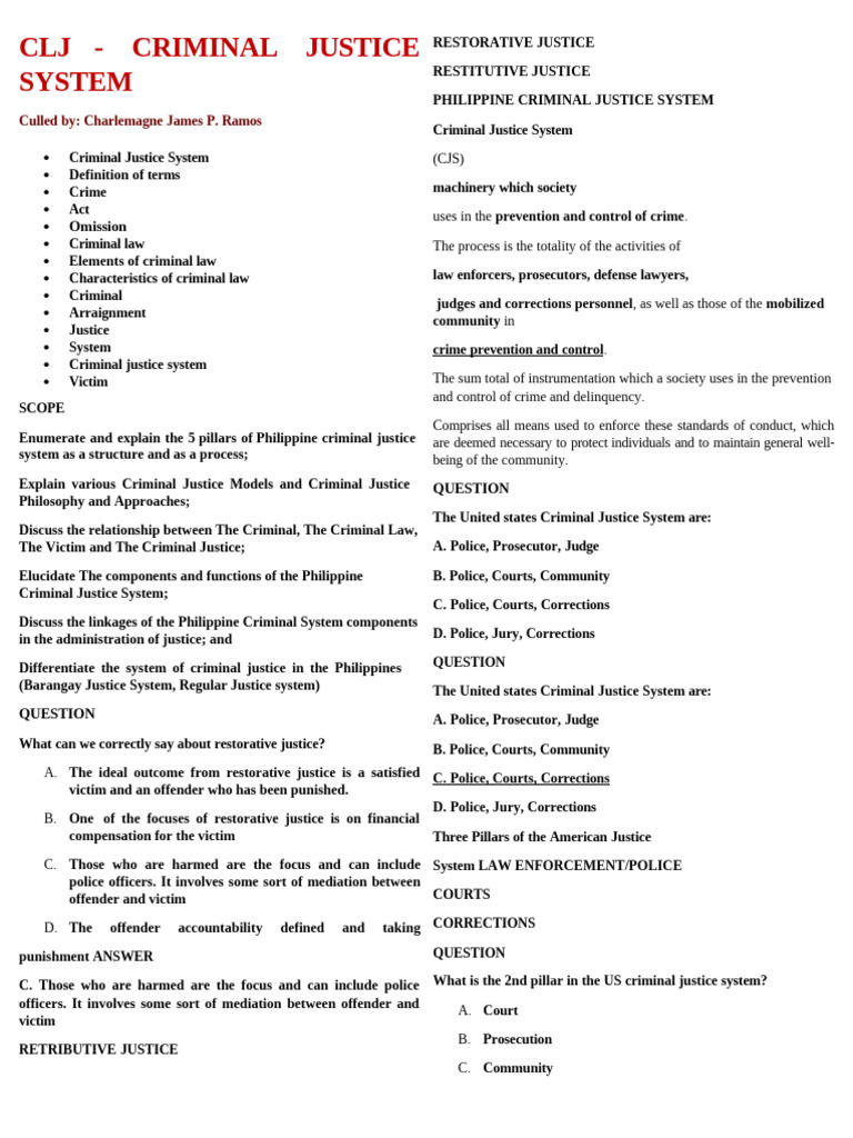 1. CLJ - Criminal Justice System | PDF | Prosecutor | Crime & Violence