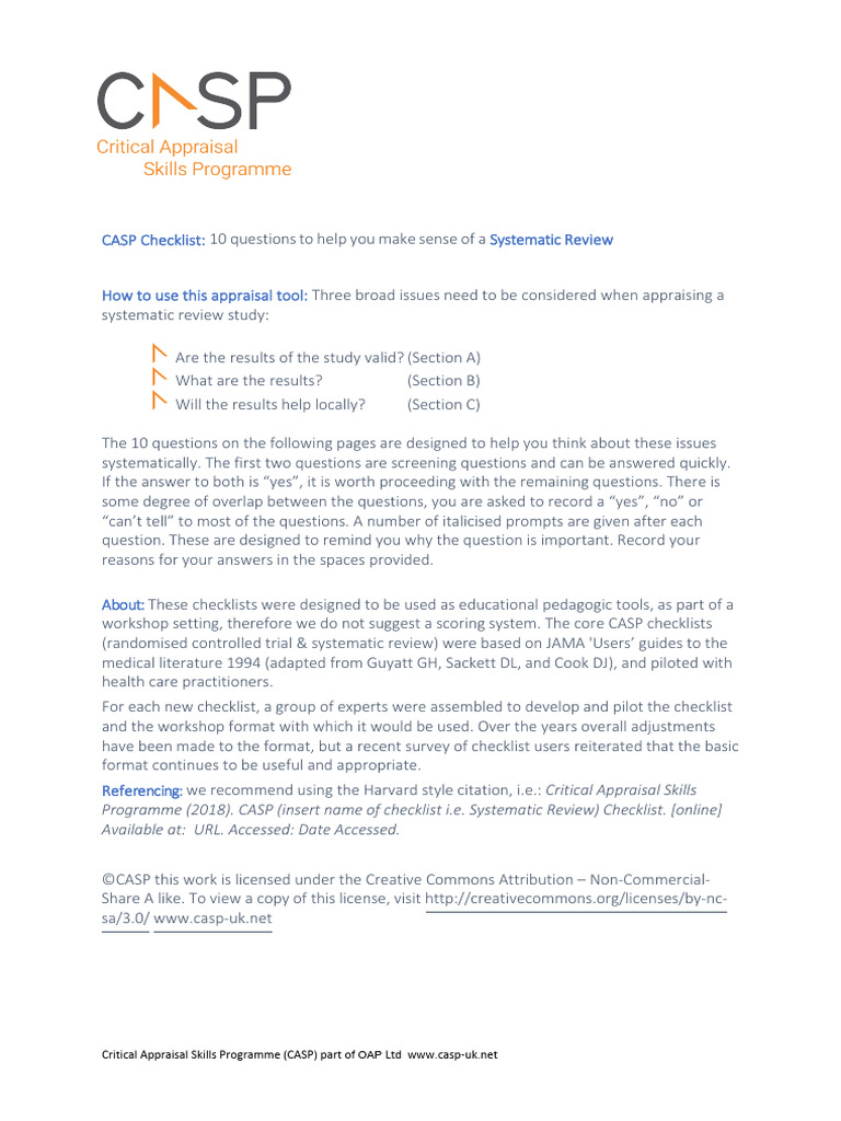 Casp Systematic Review Checklist Fillable | PDF | Systematic Review