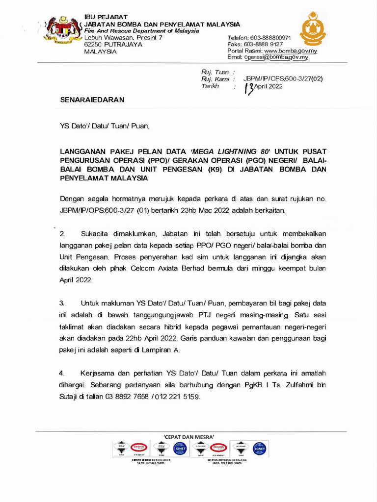Surat Celcom Mega Lightning 80 Ke Negeri | PDF