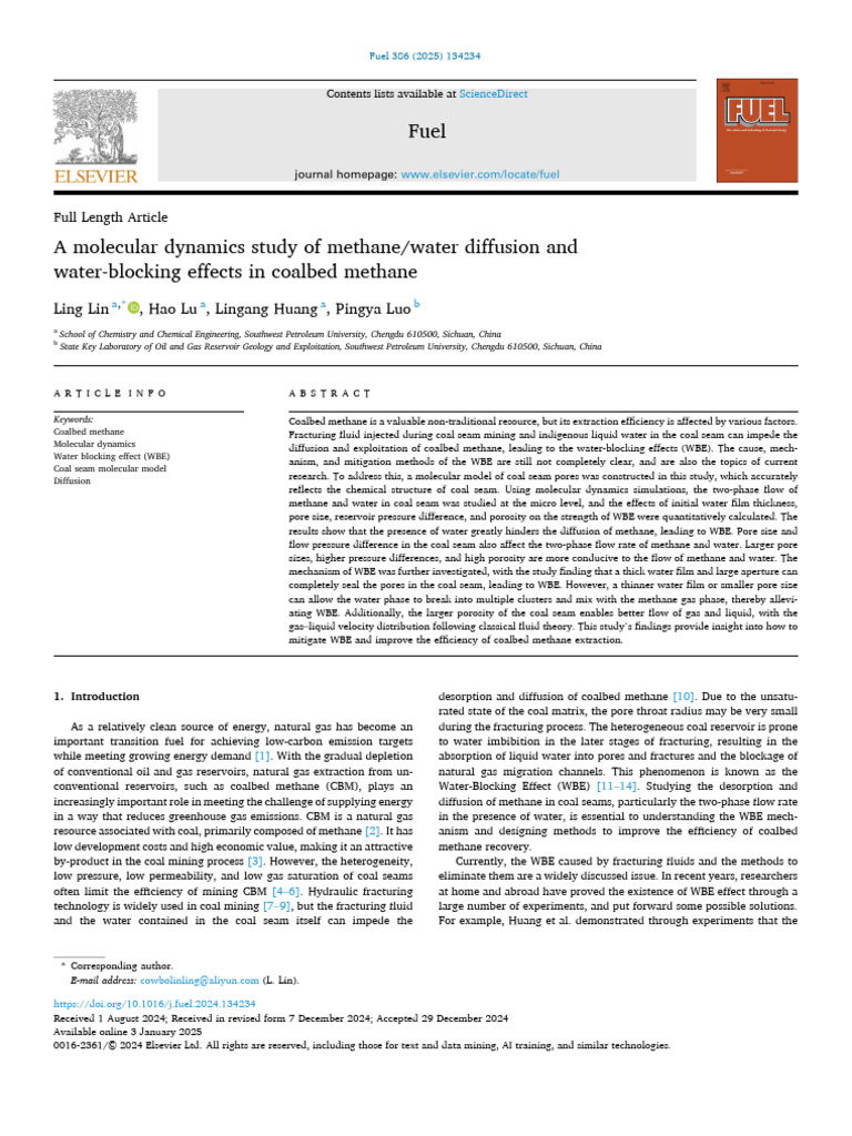 A Molecular Dynamics Study of Methane Water Diffusion and Water Bloc ...