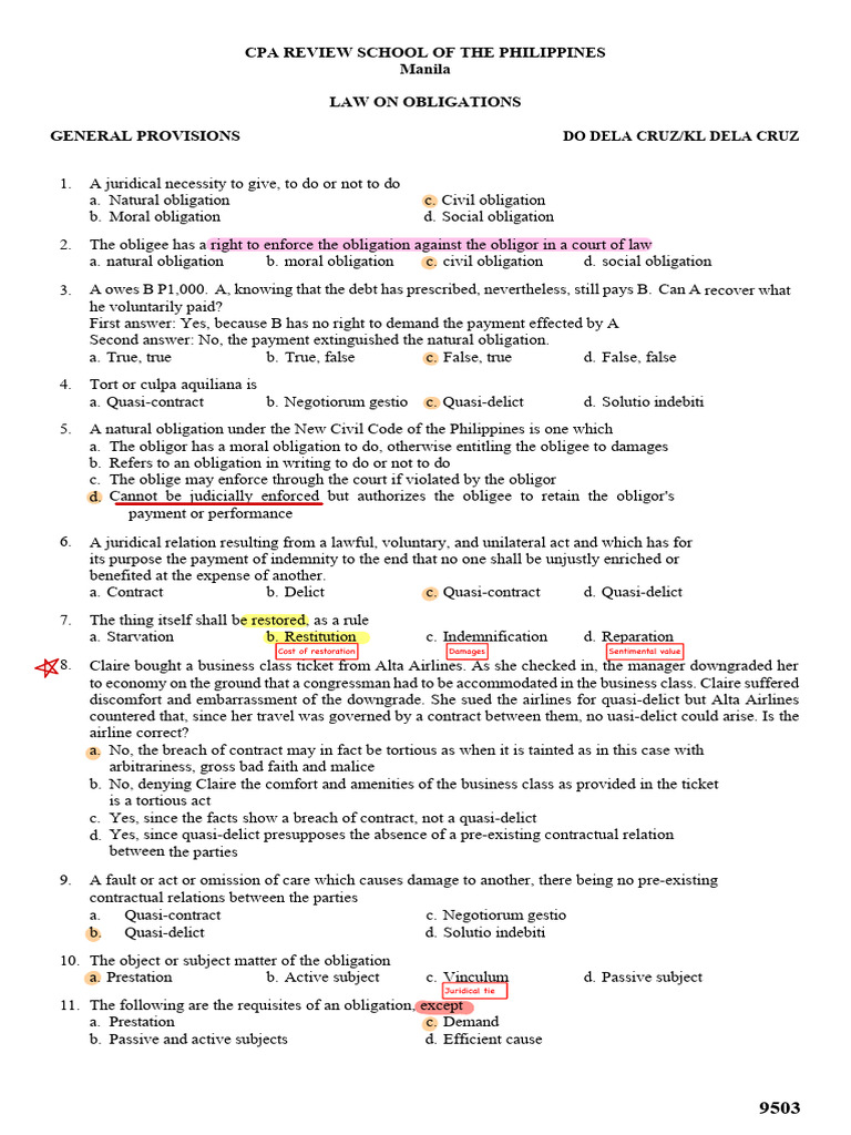 Law on Obligations: Key Concepts and Cases | PDF | Law Of Obligations ...