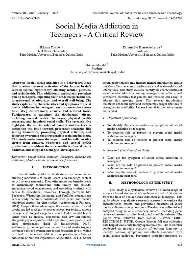 Social Media Addiction in Teenagers - A Critical Review | PDF | Social ...