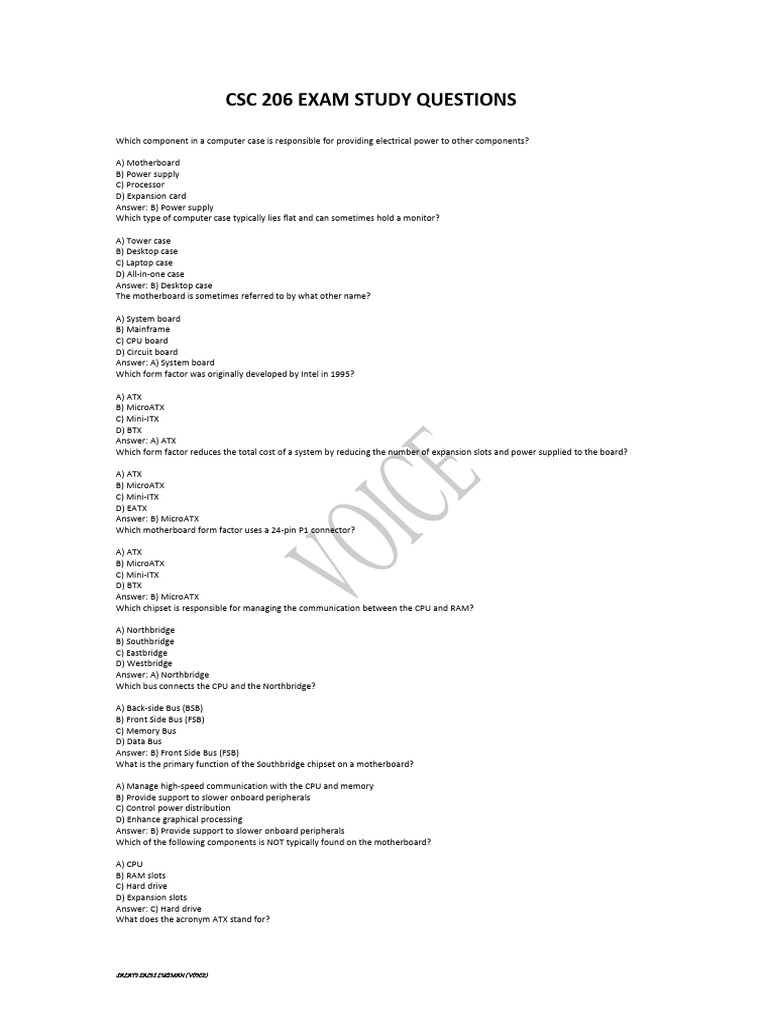 CSC 206 Exam Study Questions | PDF | Random Access Memory | Cpu Cache