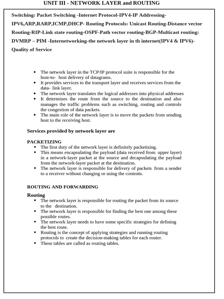 UNIT 3 - Network Layer and Routing | PDF | Internet Protocols | Network ...