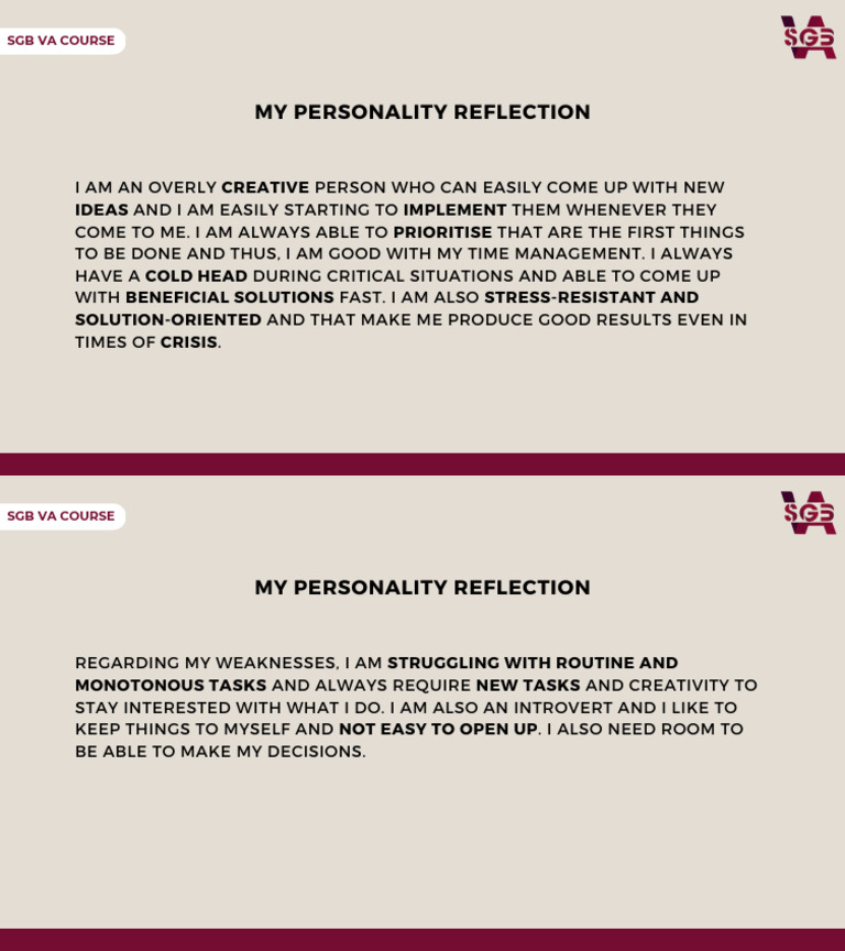 Personality Reflection Example | PDF
