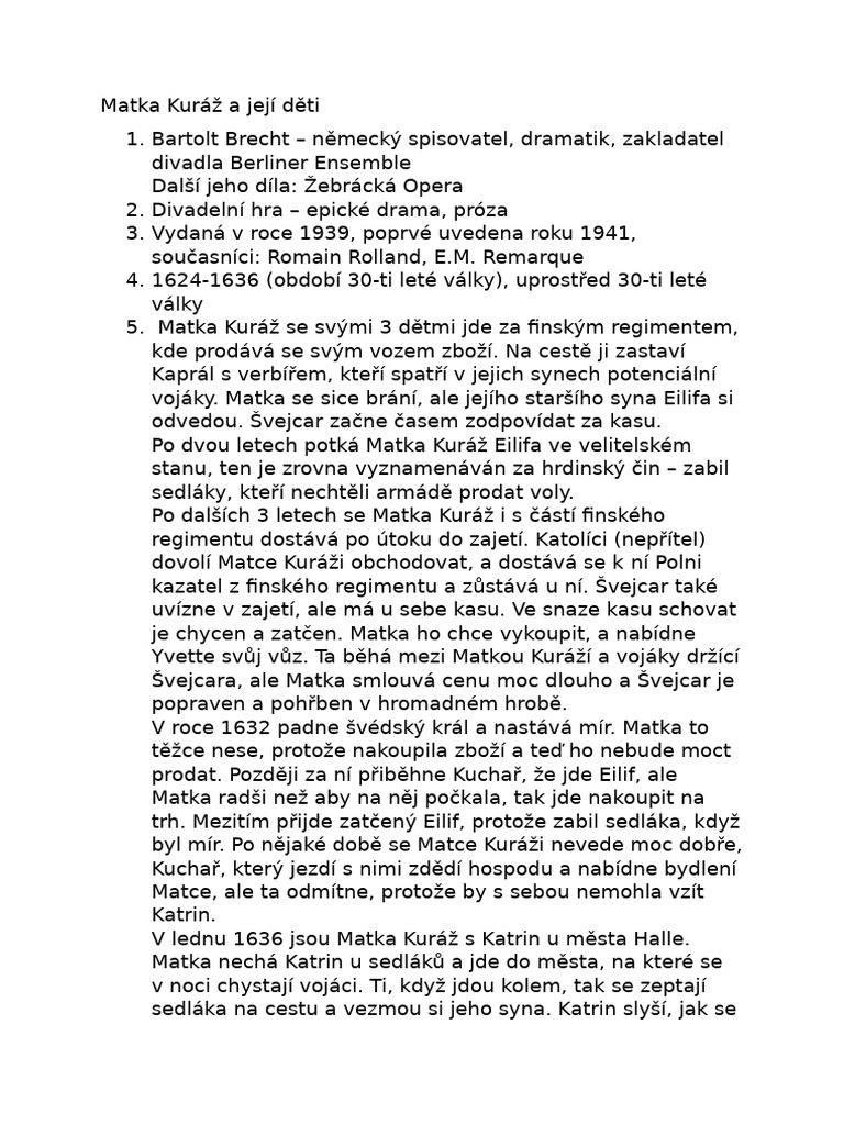 Matka Kuráž A Její Děti | PDF