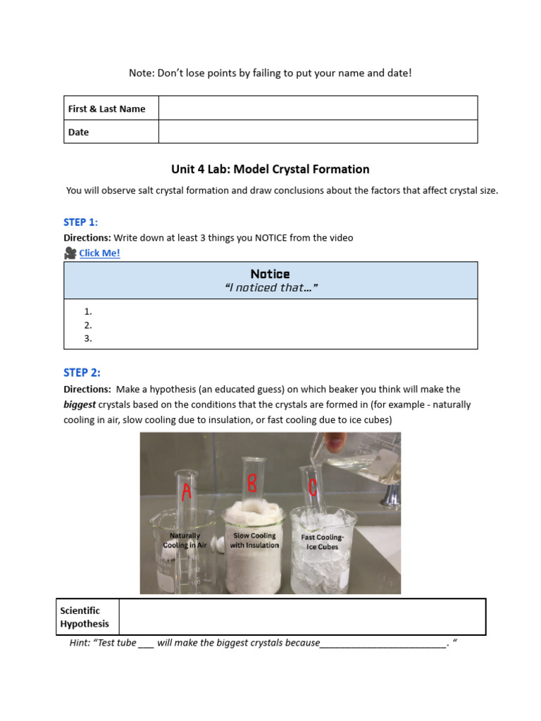 Marwa Nawaz - Unit 4_ Model Crystal Formation Lab | PDF | Crystal | Water
