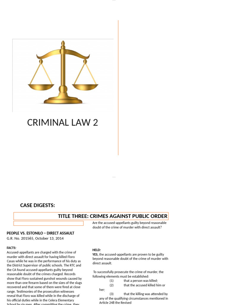 criminal-law-2-reviewer-with-case-digests | PDF | Murder | Detention ...