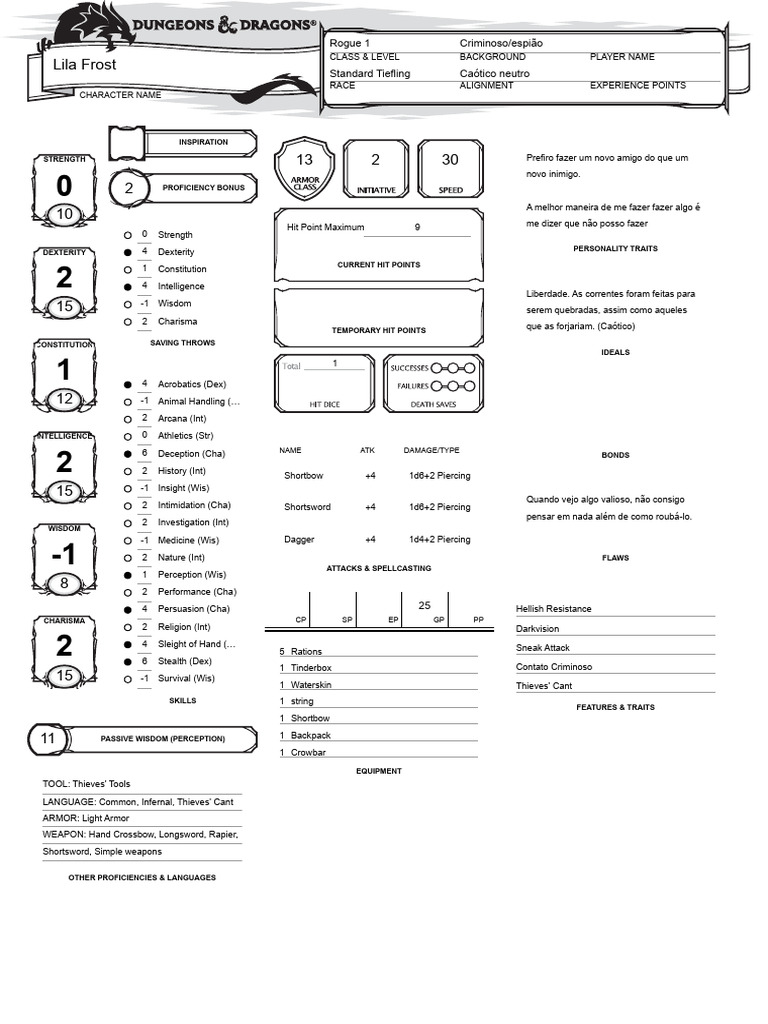 Lila Frost - Roll20 Characters | PDF