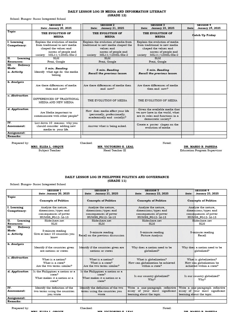 Daily Lesson Log in Media and Information Literacy | PDF | Behavior ...
