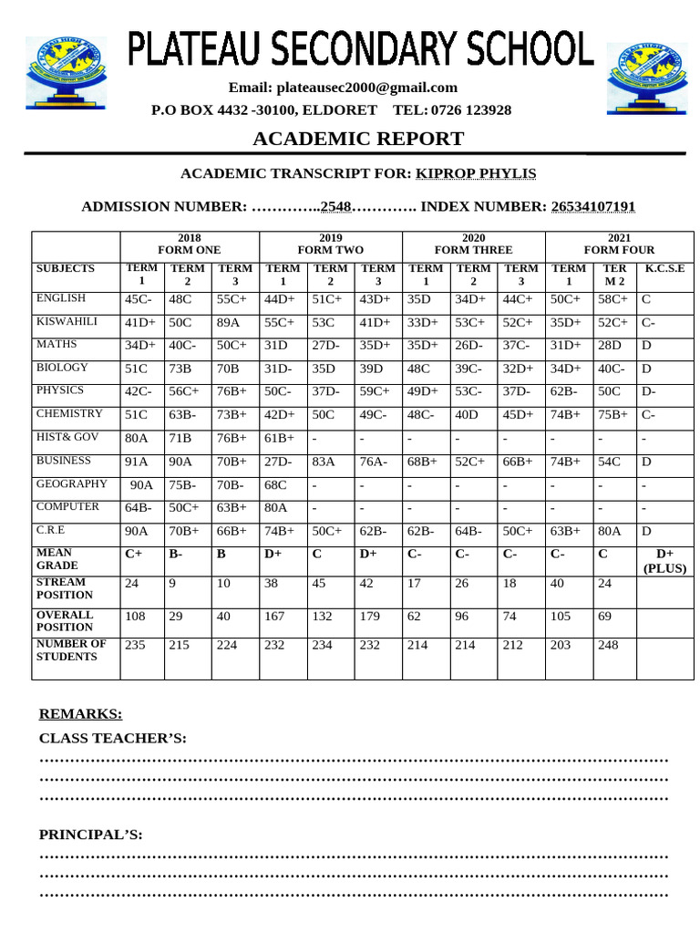 Secondary School Academic Transcript | PDF | Educational Stages