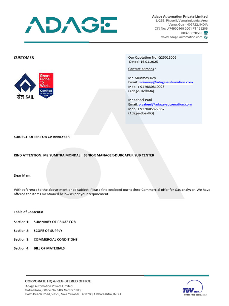 Gas Analyzer Offer by Adage Automation | PDF | Valve