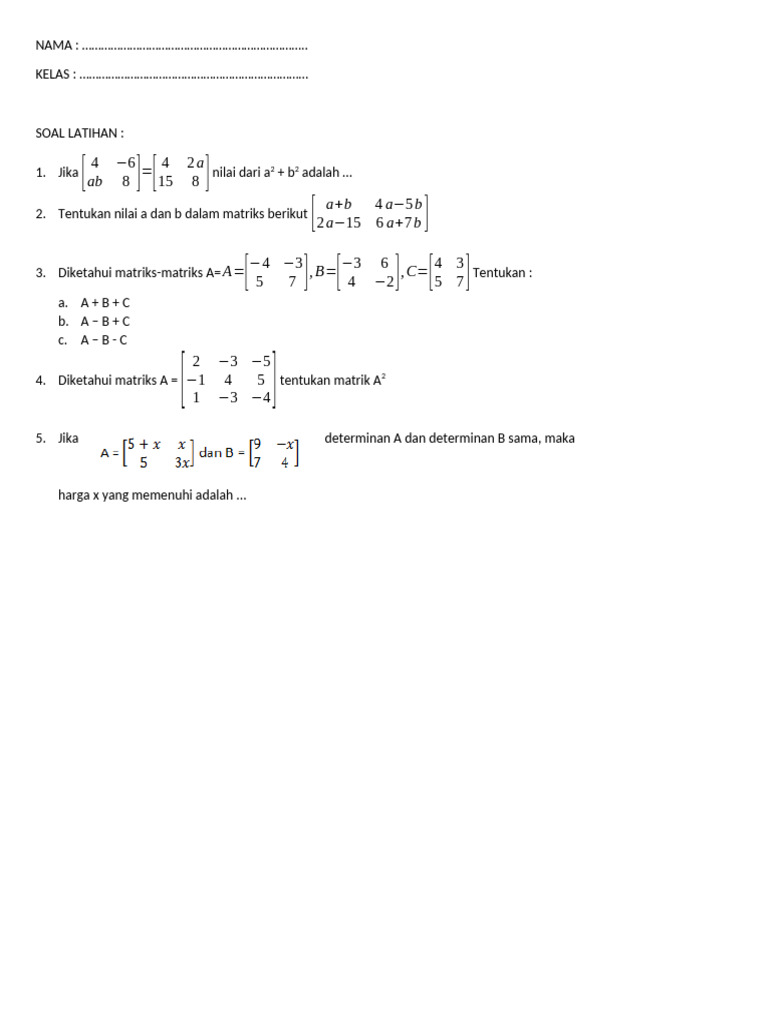 Soal Latihan Matrik | PDF