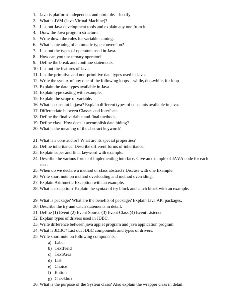 JAVA-60 Ques | PDF | Class (Computer Programming) | Method (Computer ... JAVA-60 Ques | PDF | Class (Computer Programming) | Method (Computer ...