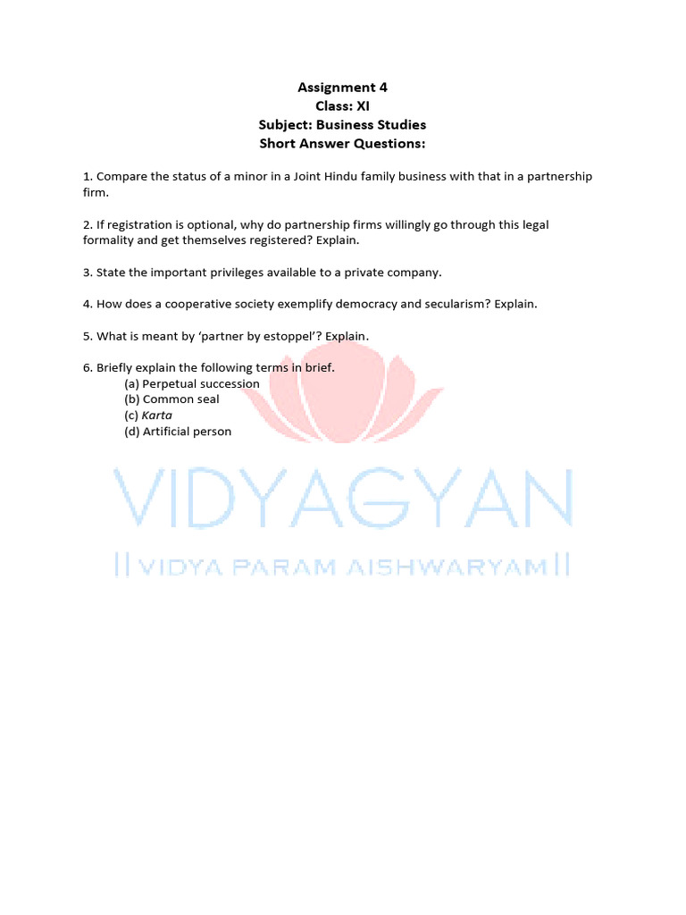 Business Studies Assignment: Key Concepts | PDF