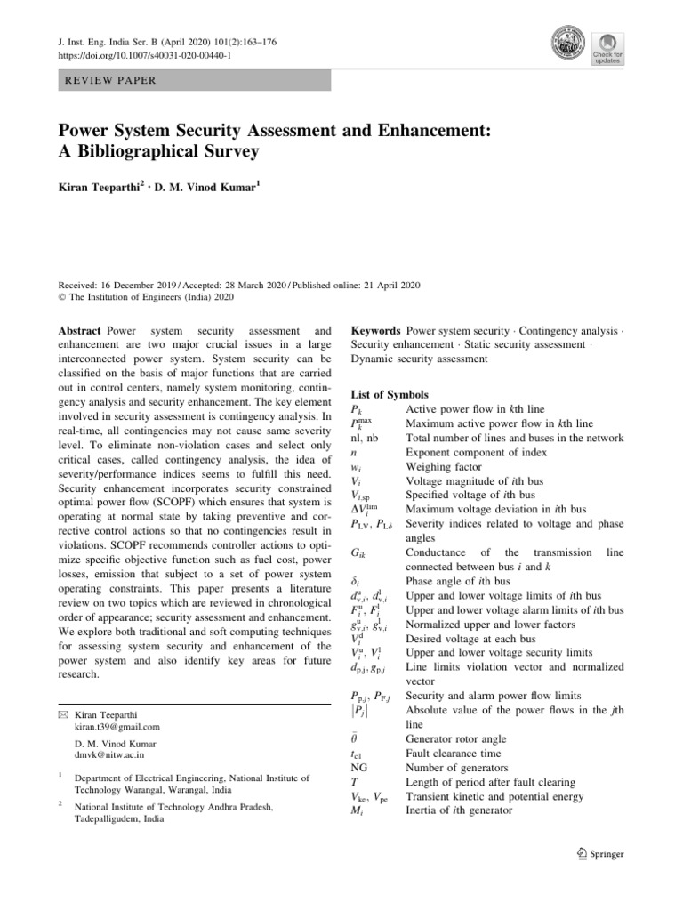 Power System Security Assessment and Enhancement_A Bibliographical Survey | PDF | Artificial ...
