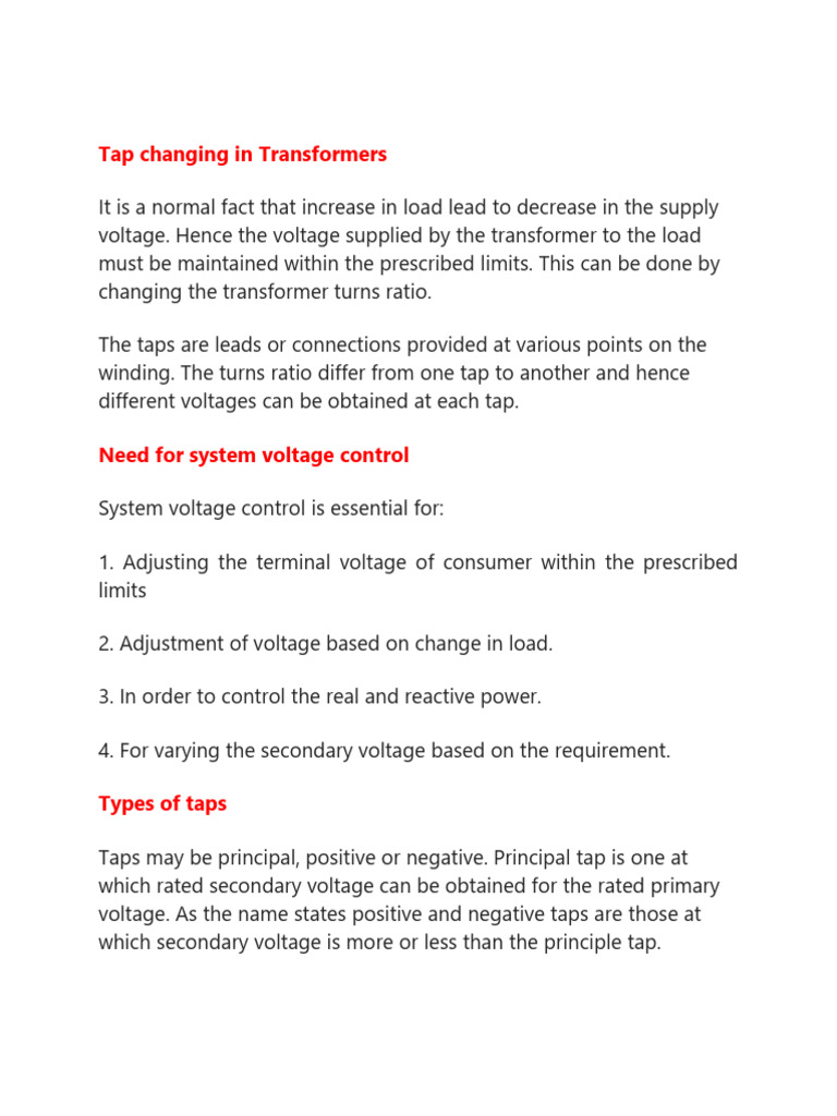 Transformer Tap Changing | PDF | Transformer | Power Engineering