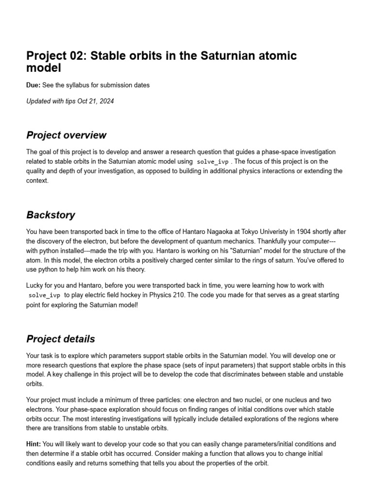 Project02 Instructions V1.1pdf | PDF | Electron | Orbit