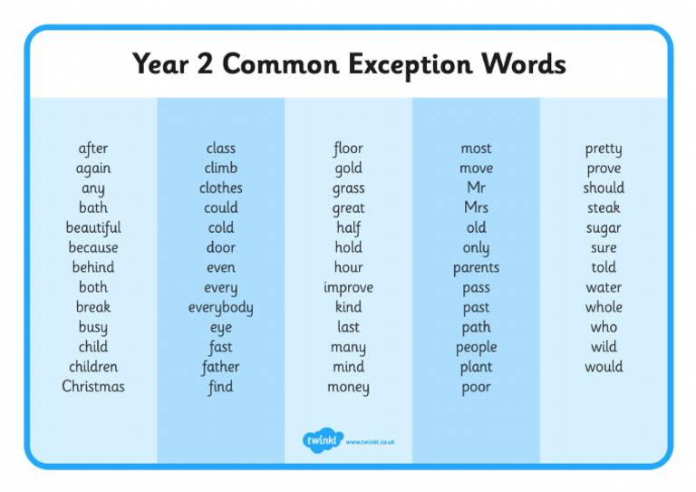 T L 5157 Year 2 Common Exception Words Ver 1 | PDF