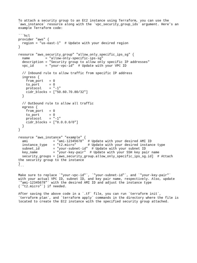 Terraform To Attach A Security Group To An EC2 Instance | PDF
