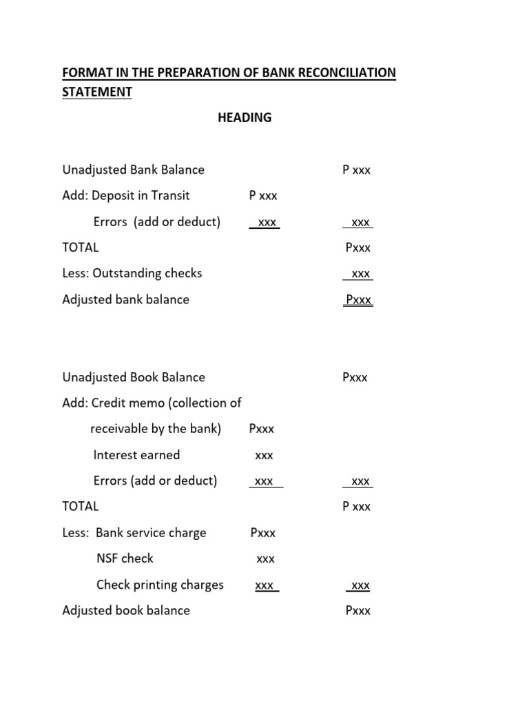 Bank Reconciliation Format | PDF