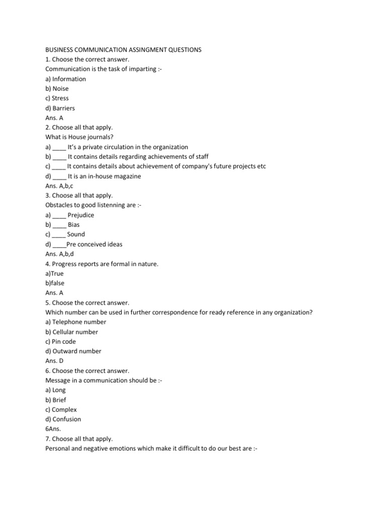 Business Communication Assingment Questions | Negotiation | Multiple Choice