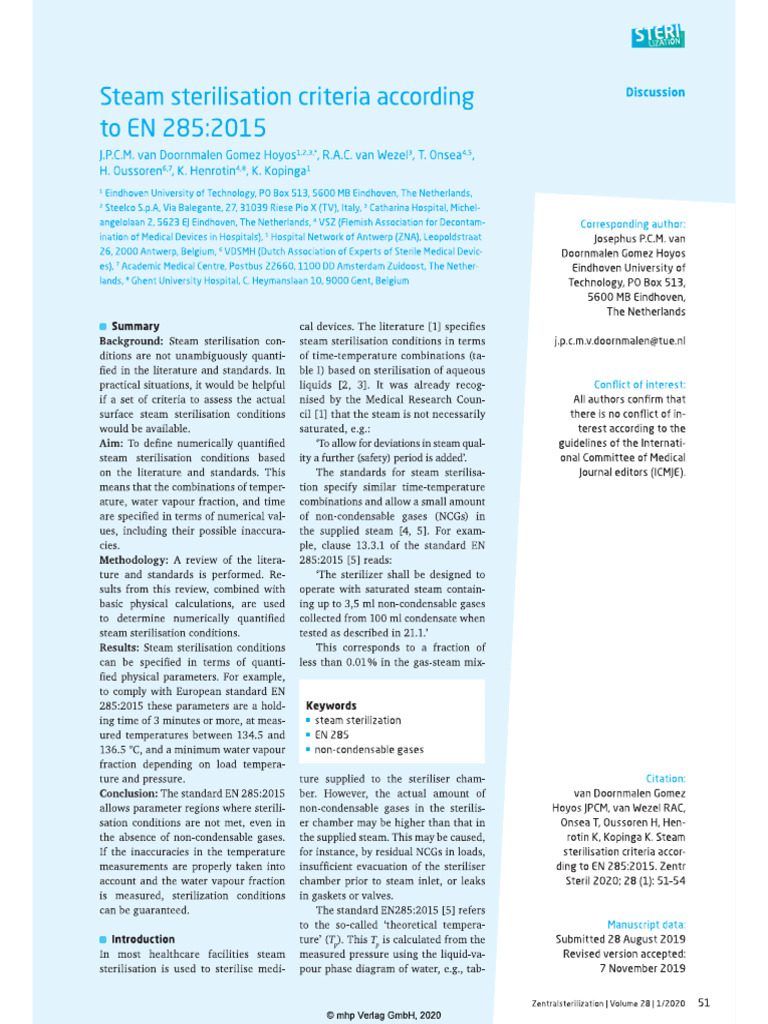 CS SteamSterilisatonCriteriaAccordingEN285 | PDF