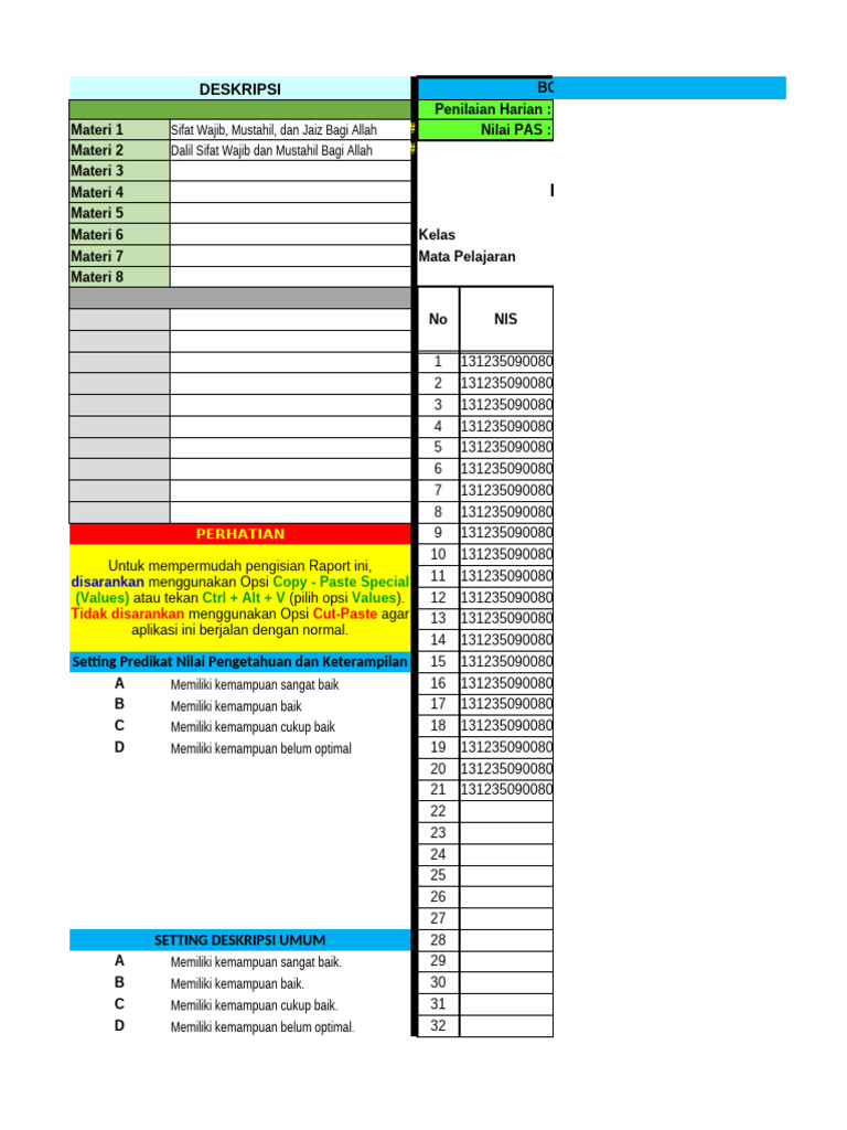 Daftar Nilai Ummul Barahin Kelas XI - A SMT - I (Satu) TP. 2024 | PDF