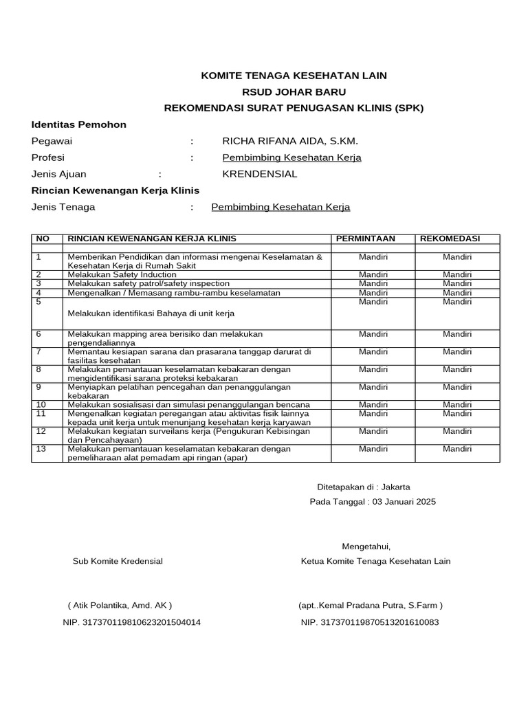Rekomendasi RKK SPK Richa Rifana Aida, SKM | PDF