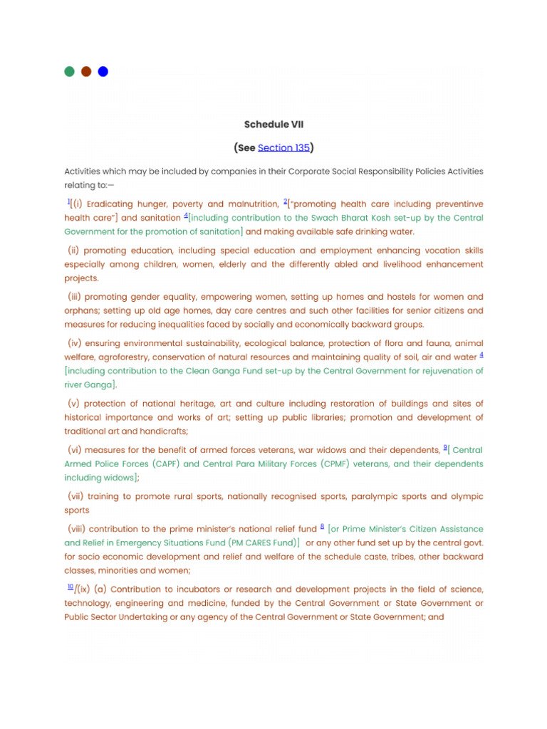 Schedule VII Activities Which May Be Included by Companies in Their Corporate Social ...