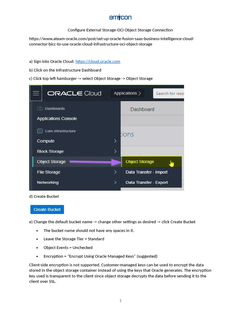 Configure External Storage Oci Object Storage Connection Pdf Cloud Computing Encryption