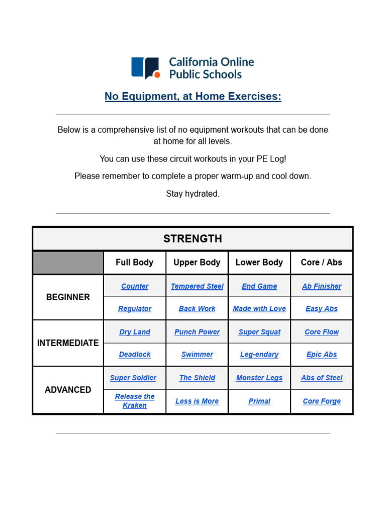 No Equipment, at Home Exercises | PDF | Physical Exercise | Physical ...