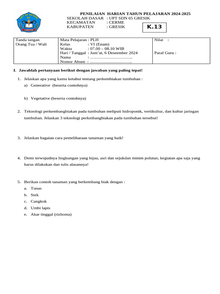 PH Bab 3 PLH Klas 6 Sm 1 2024 | PDF