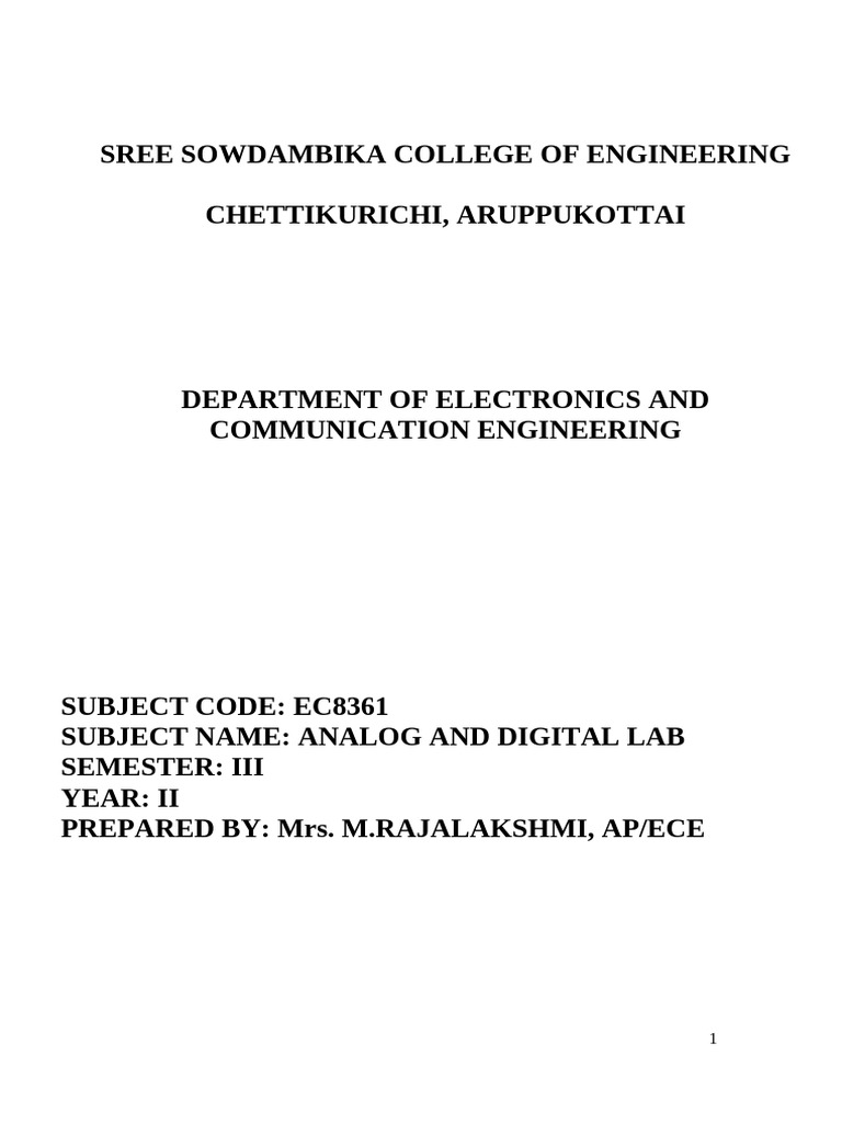 Adc Lab Manual | PDF | Amplifier | Power Supply