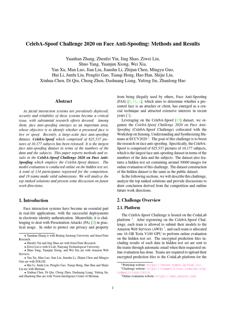 CelebA-Spoof 2020: Anti-Spoofing Results | PDF | Sensitivity And ...