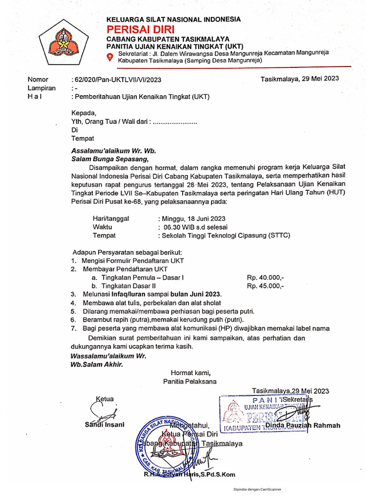 Surat Pemberitahuan UKT Pemula Dasar Untuk Orang Tua | PDF