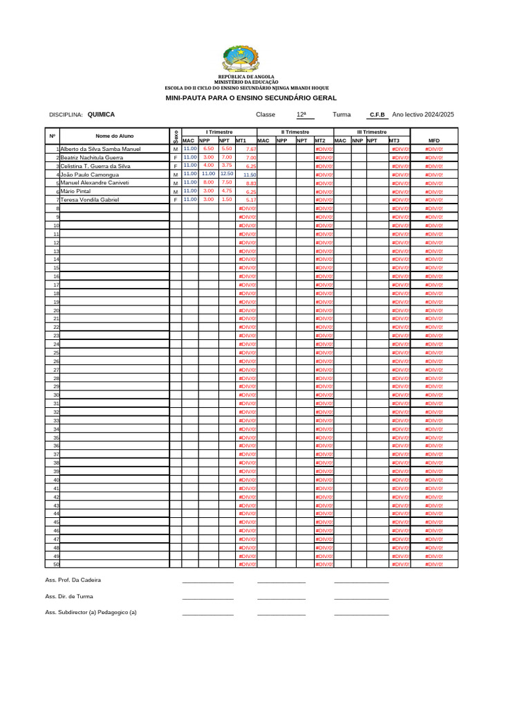 Mini Pauta Quimica 12 C.F.B - 2025 | PDF
