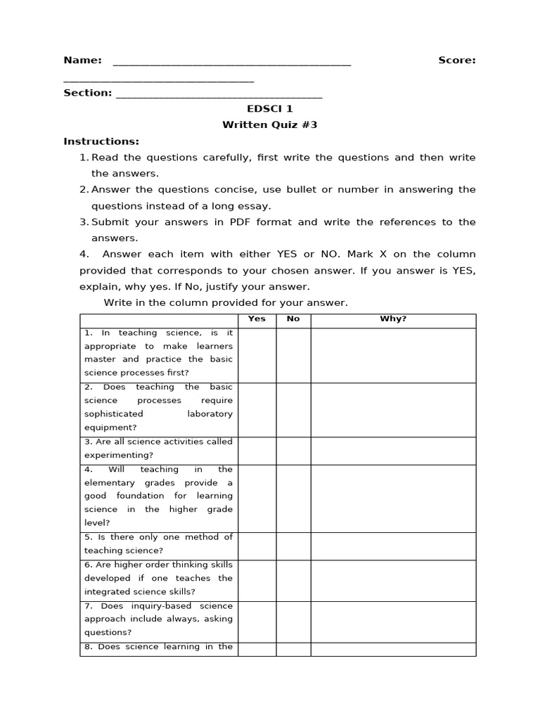 EDSCI 1 Written Quiz #3 | PDF