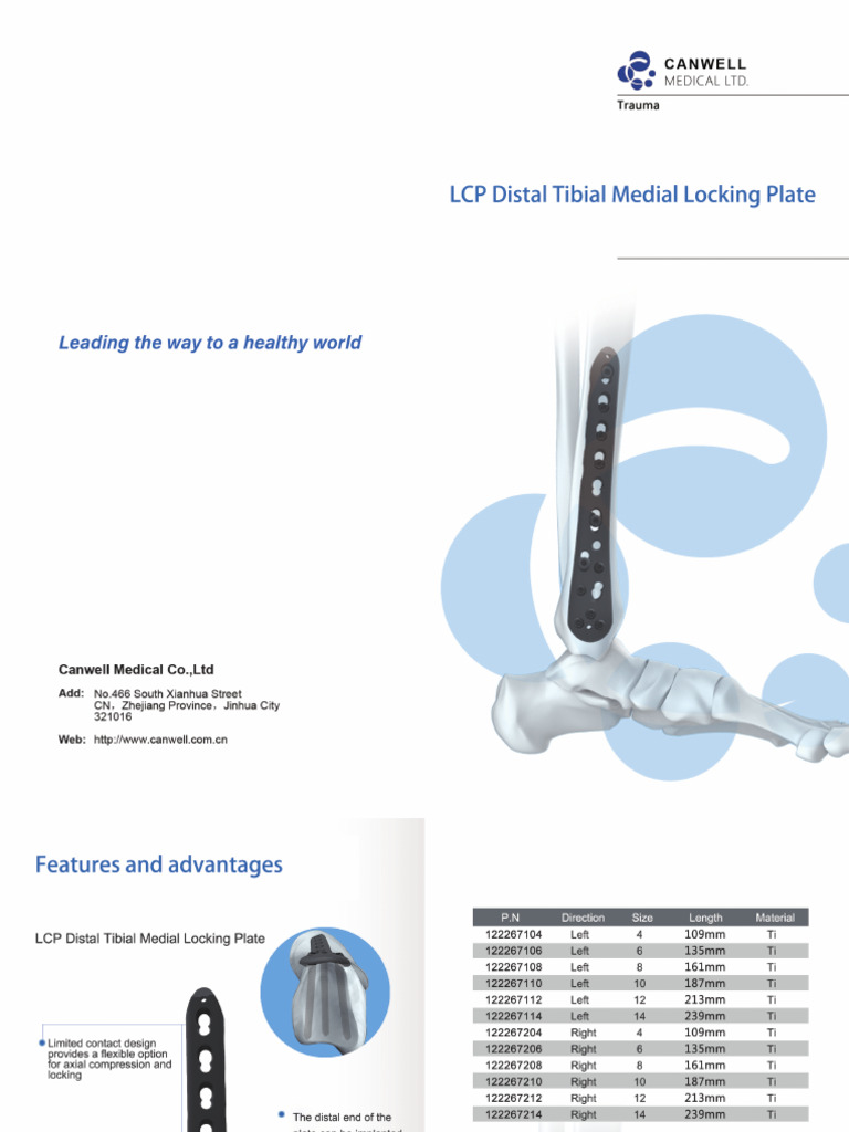 LCP Distal Tibial Medial Locking Plate-Flyer | PDF