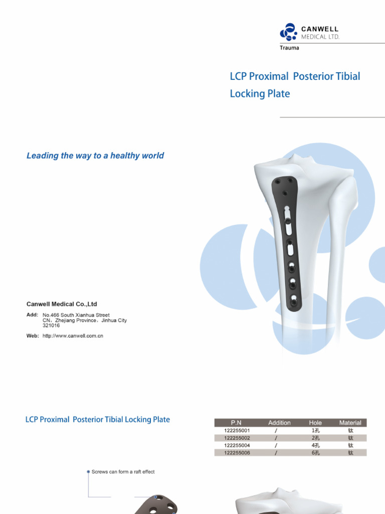 LCP Proximal Posterior Tibial Locking Plate-Flyer | PDF