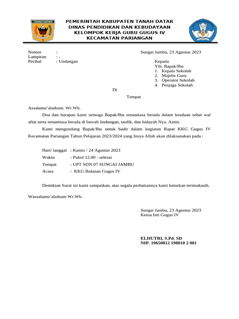 UNDANGAN RAPAT KKG | PDF