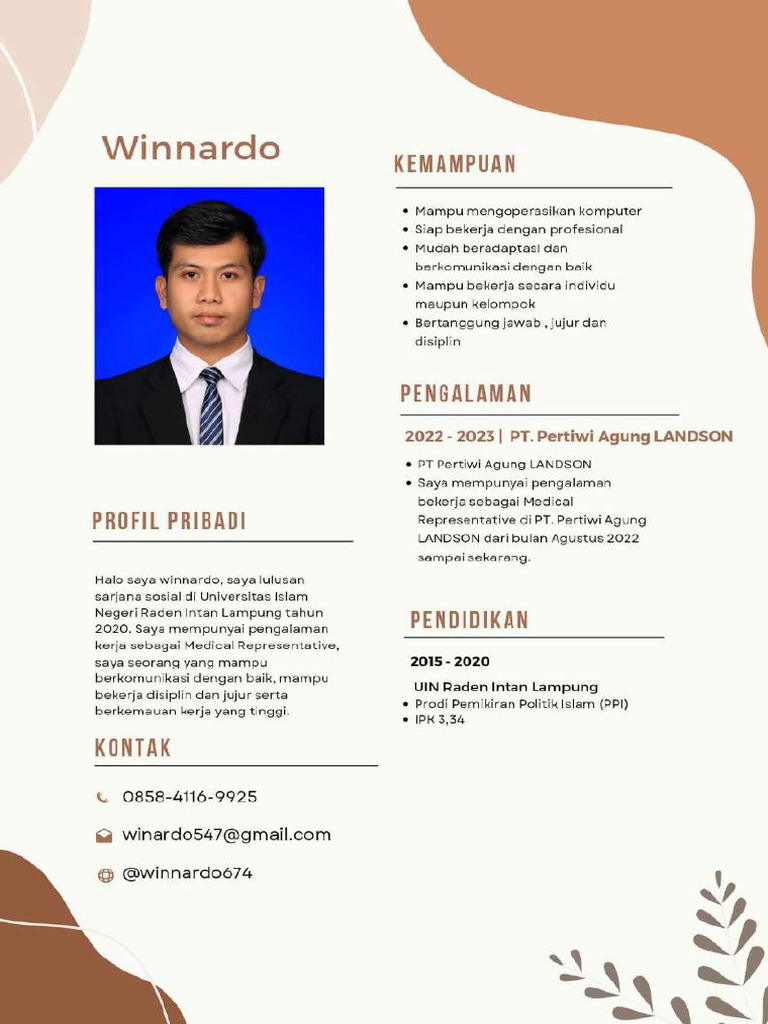 CV Lamaran Kerja - Winnardo - Pt. Surya Dermato Medica Lab | PDF