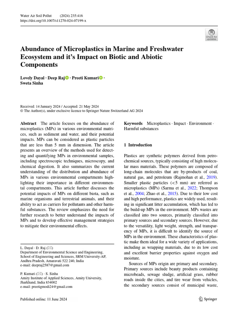 Abundance Of Microplastics In Marine And Freshwater Ecosystem And Its