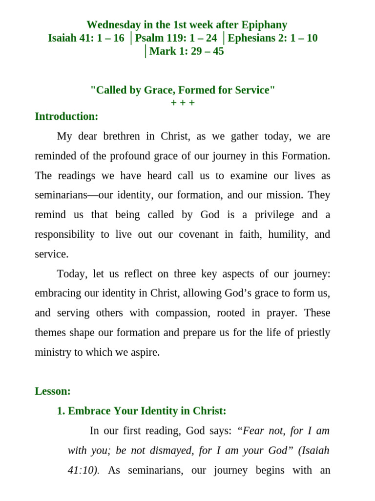 Wednesday in The 1st Week After Epiphany - Sermon | PDF