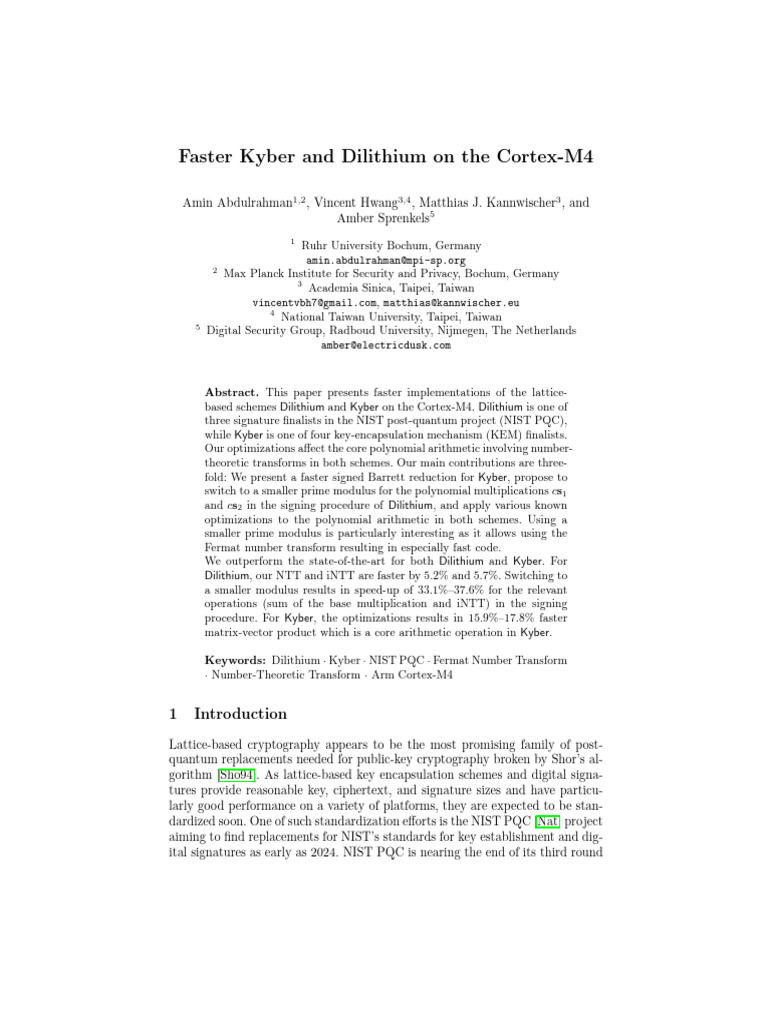 Faster Kyber and Dilithium On The Cortex-M4 | PDF | Fast Fourier Transform | Applied Mathematics