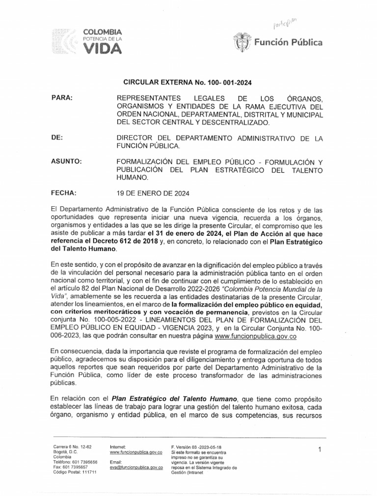 Circular Externa 100-001-2024 | PDF