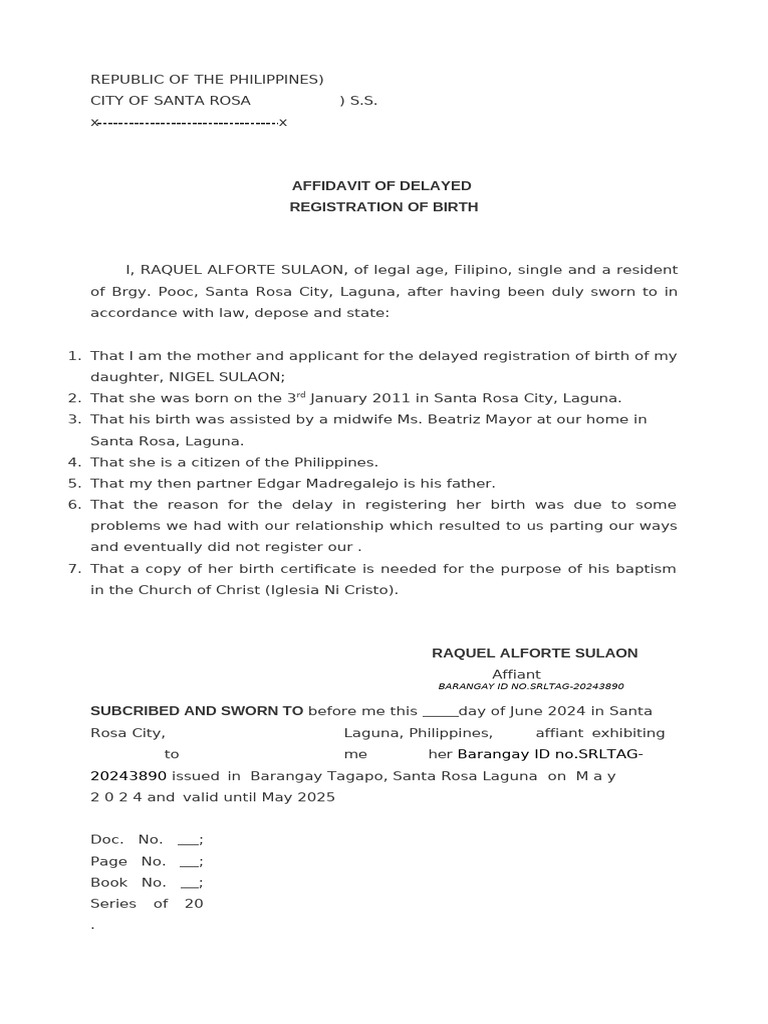 affidavit late registration of birth | PDF